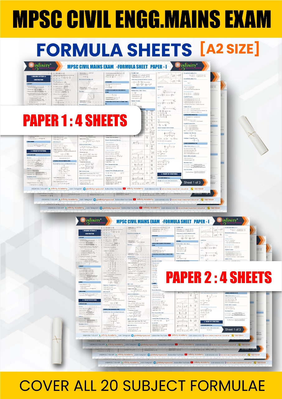 MPSC CIVIL ENGINEERING EXAM - FORMULA SHEET (8 Sheet Combo) | Infinity ...
